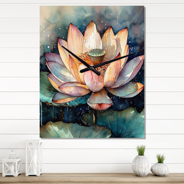 East Urban Home Lotus Floral Dreams I - Floral Lotus Wall Clocks | Wayfair